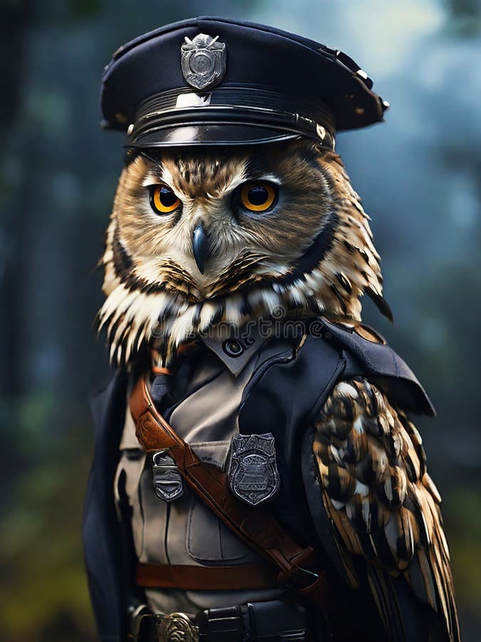 An Owl Wearing a Police Uniform Stock Illustration - Illustration of ...