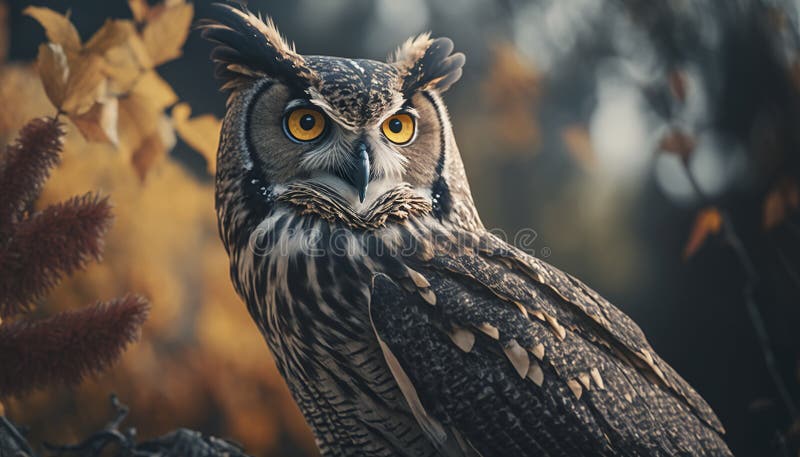 Owl in the Wild, is Looking for Prey Stock Illustration - Illustration ...