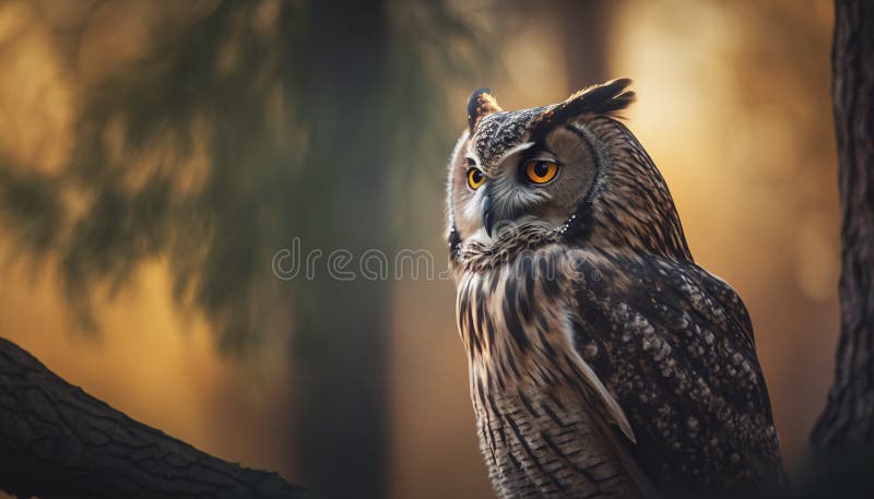 Owl in the Wild, is Looking for Prey Stock Illustration - Illustration ...