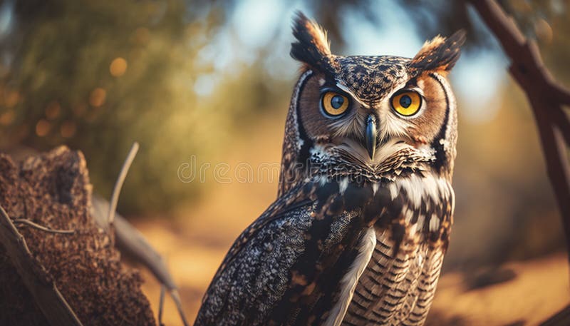 Owl in the Wild, is Looking for Prey Stock Illustration - Illustration ...