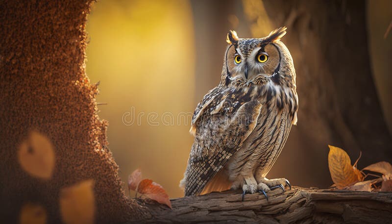 Owl in the Wild, is Looking for Prey Stock Illustration - Illustration ...