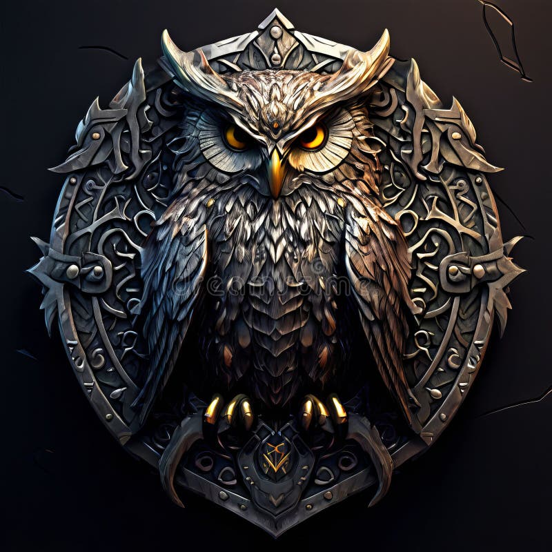 Owl Wisdom Shield a Shield with Owl Wisdom Inscriptions Forecst Stock ...