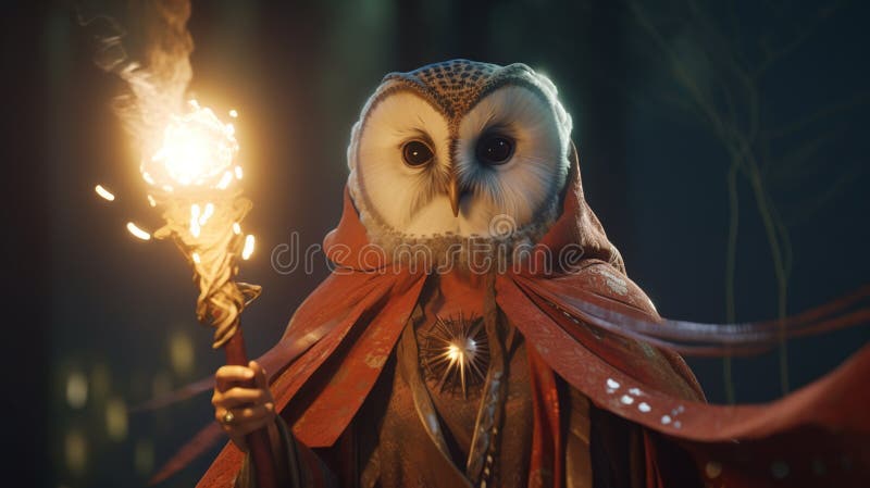 Owl Wizard, Digital Art Illustration, Generative AI Stock Illustration ...