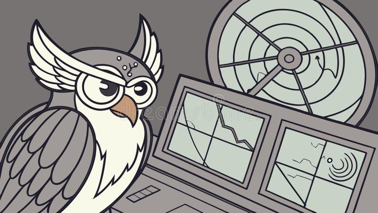 Owl Working at Computer with Data Visualization Vector Design ...