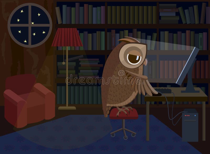 Owl using a Laptop stock vector. Illustration of character - 78660345