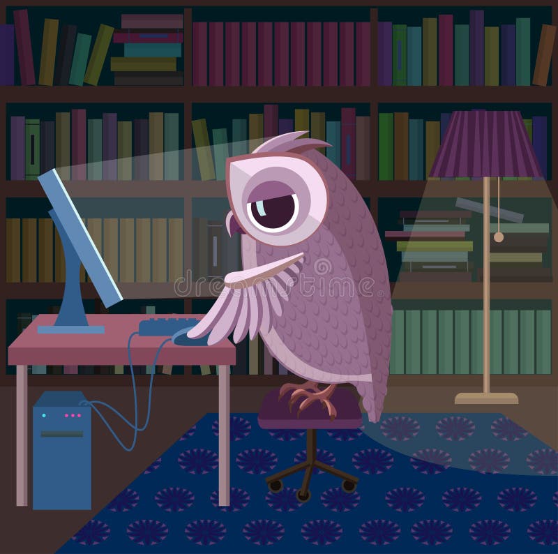 Owl Working on the Computer. Stock Vector - Illustration of office ...