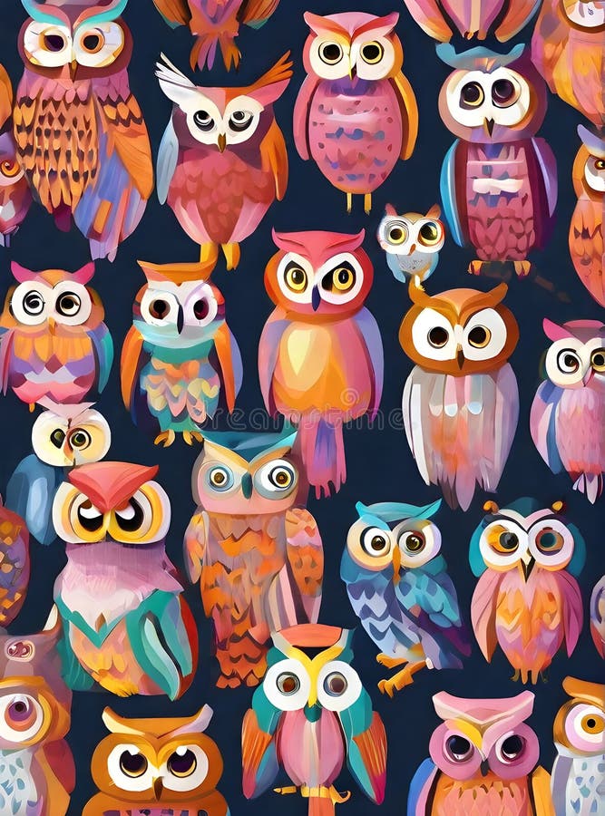 Owls Background Knolling Drawing Pantone Stock Illustration ...