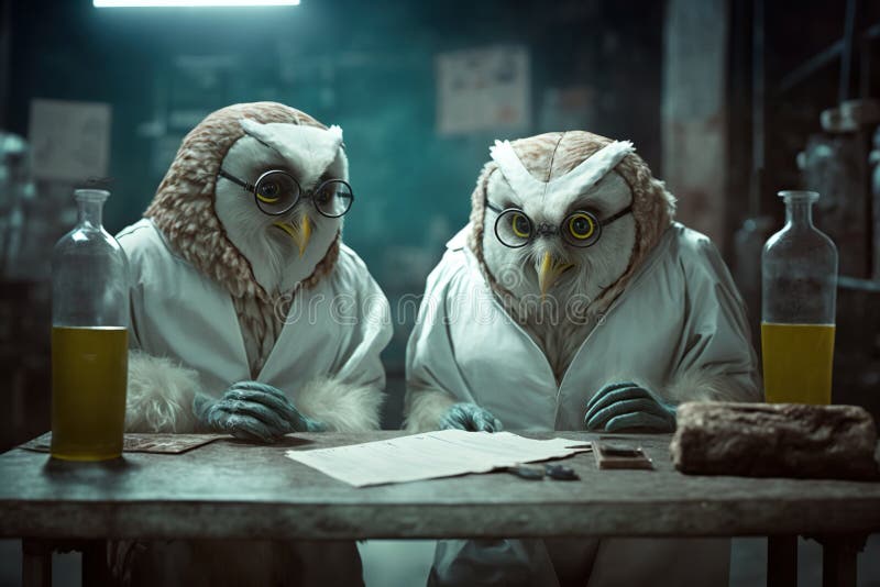Owls Dressed As Scientists Experimenting, Created with Generative AI ...
