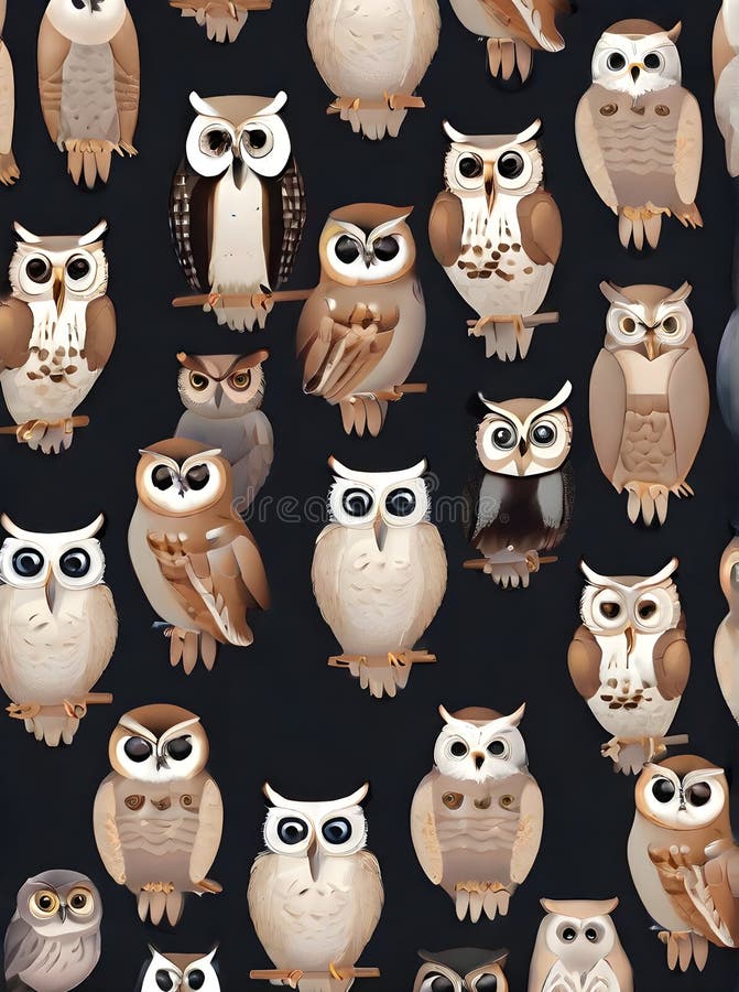 Owls Painted Background Knolling Realistic Neutral. Stock Illustration ...