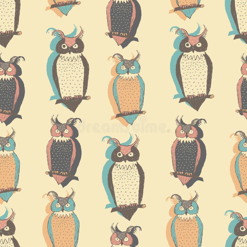 Owls pattern stock vector. Illustration of drawing, background - 43080689