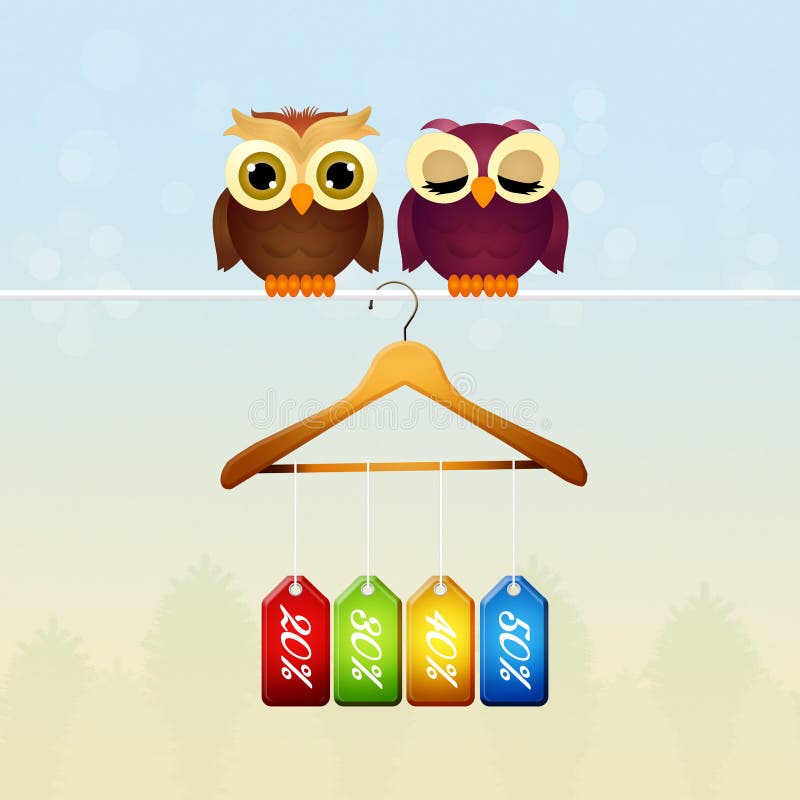 Owls with sale label stock illustration. Illustration of shopping ...