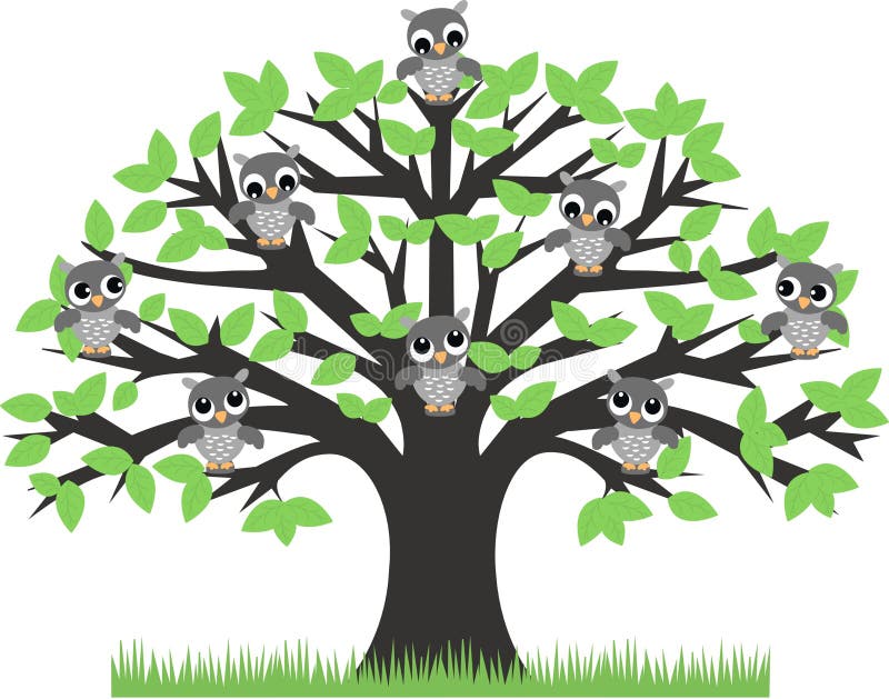 Owls in a tree stock vector. Illustration of birds, color - 17669018
