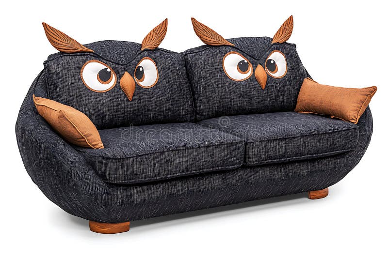 OwlThemed Sofa with Two Pillows and Brown Ears Stock Illustration ...