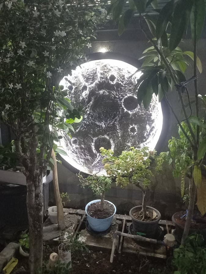 Own Work, the Moon in Front of the House Stock Photo - Image of house ...