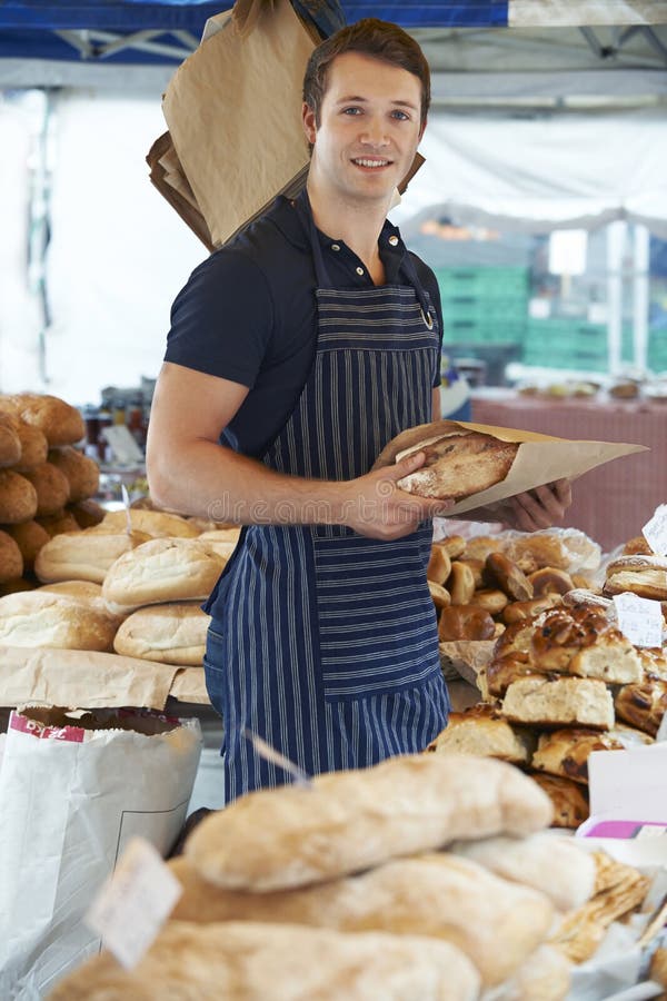 Owner of Breadstall at Outdoor Market Stock Image - Image of apron ...