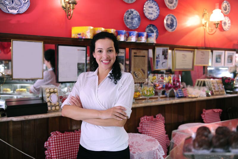 Owner of a Cafe/ Pastry Shop Stock Image - Image of counter, coffee ...