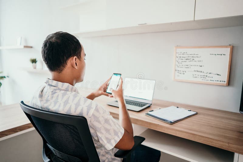 The Company Owner is Reading a Message Stock Photo - Image of office ...