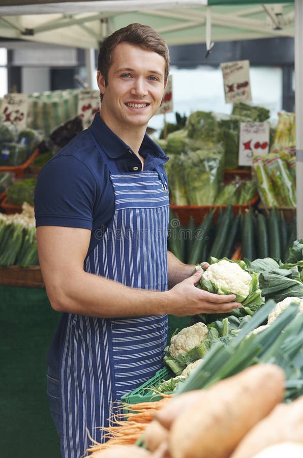 Owner of Market Vegetable Stall Stock Photo - Image of holding, apron ...