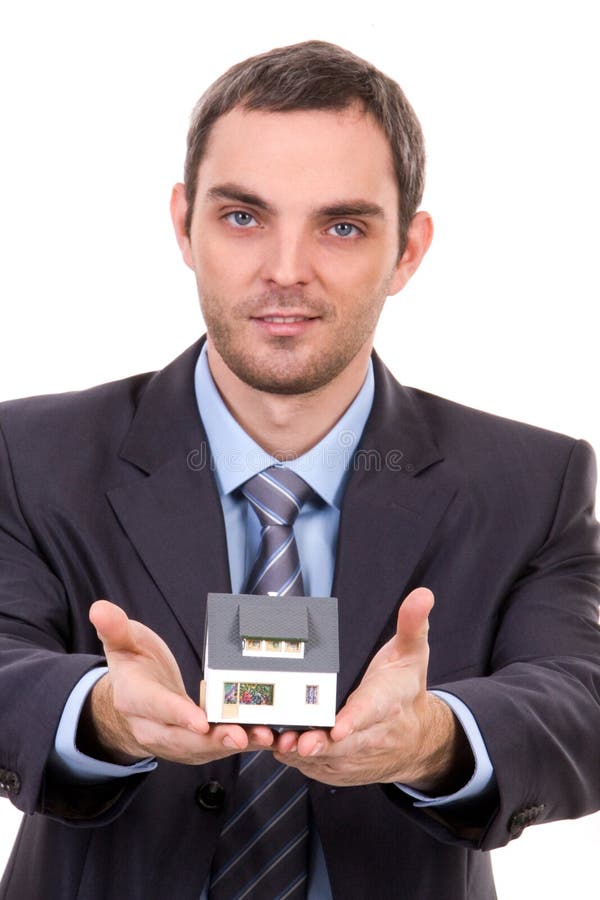 Owner of toy house stock image. Image of male, mortgage - 12868873