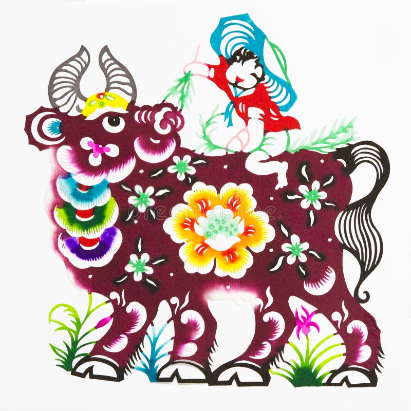 Ox, Color Paper Cutting. Chinese Zodiac. Stock Photo - Image of ...