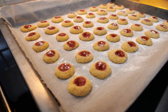 Ox Eye Cookies on Baking Tray Stock Image - Image of cook, tray: 247095055