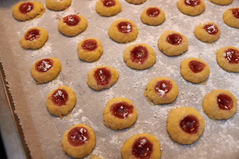 Ox Eye Cookies on Baking Tray Stock Photo - Image of tray, biscuit ...