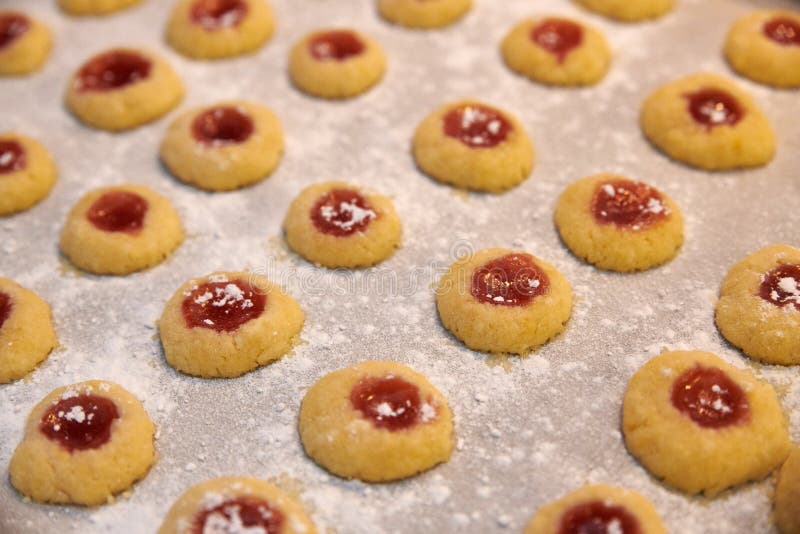 Ox Eye Cookies on Baking Tray Stock Image - Image of cook, tray: 247095055