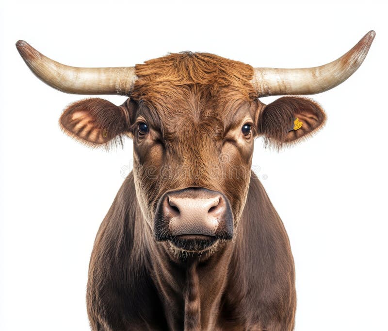 An Ox Head with Big Horns in Front View, Isolated on a Transparent ...