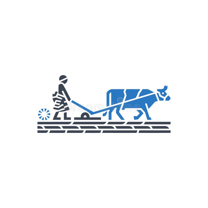 Ox Ploughing with Tools Icon Stock Vector - Illustration of farming ...