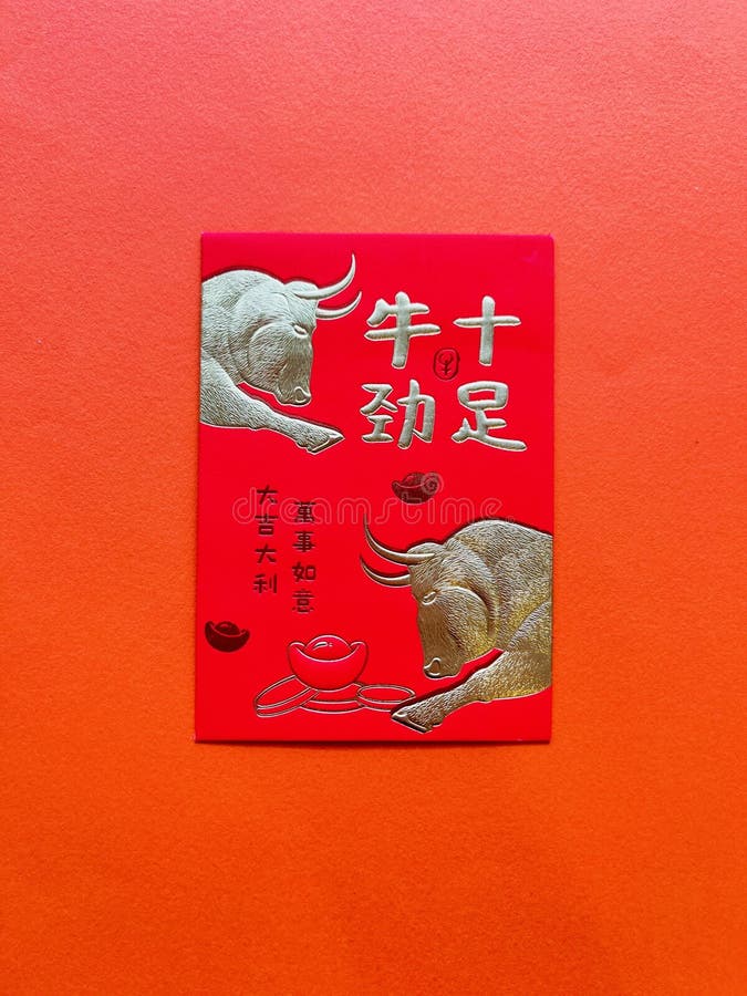 Ox Red Envelope on Red Background. Vertical Editorial Photography ...