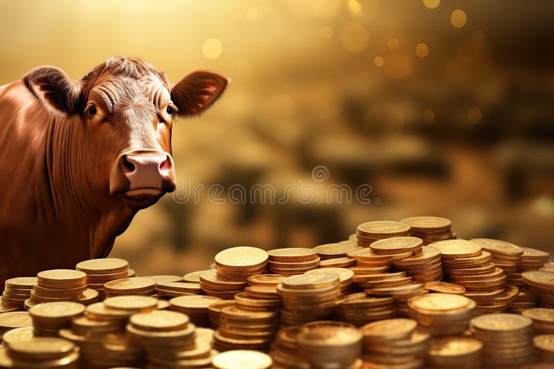 Ox with several gold coins stock photo. Image of strong - 299739066