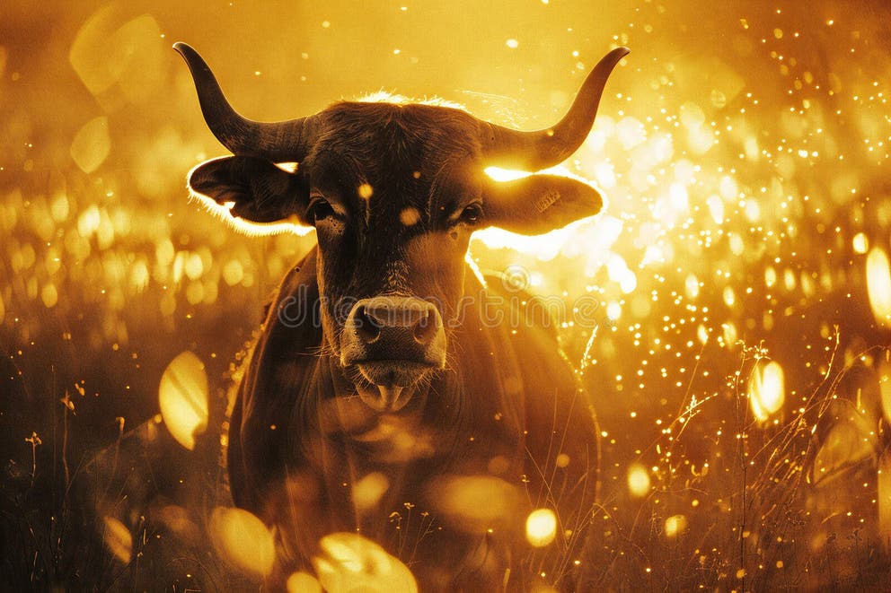 An Ox Standing Behind a Field and in Front of a Light Stock ...