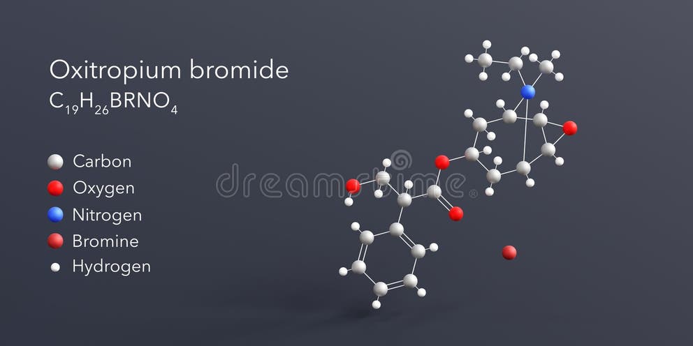 Oxitropium Bromide Molecule 3d Rendering, Flat Molecular Structure with ...