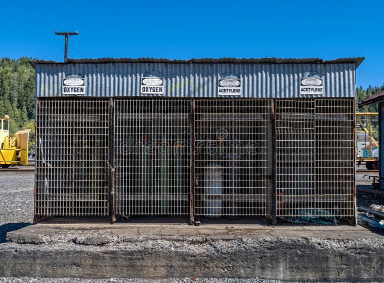 An Oxygen and Acetylene Storage Shack at a Rail Yard Stock Photo ...