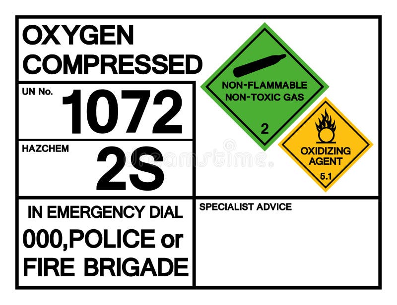 Oxygen Compressed UN1072 Symbol Sign, Vector Illustration, Isolate on ...