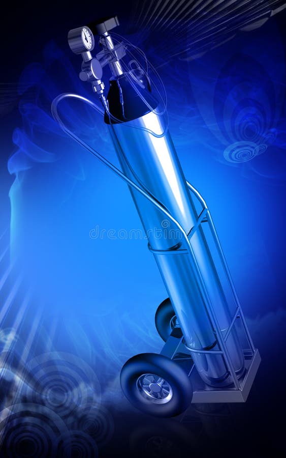 Gas and Oxygen Cylinder with Indicator in Fire. Flame and Blue Tank ...