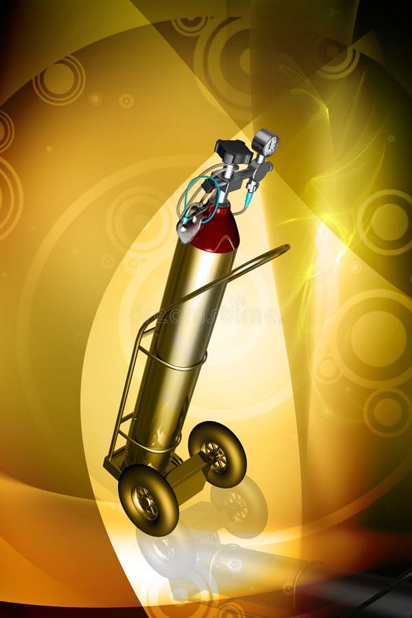 Gas and Oxygen Cylinder with Indicator in Fire. Flame and Blue Tank ...