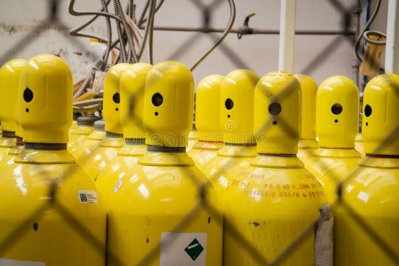 Yellow Oxygen Cylinders For Firefighters, Placed In An Old Fire Truck ...