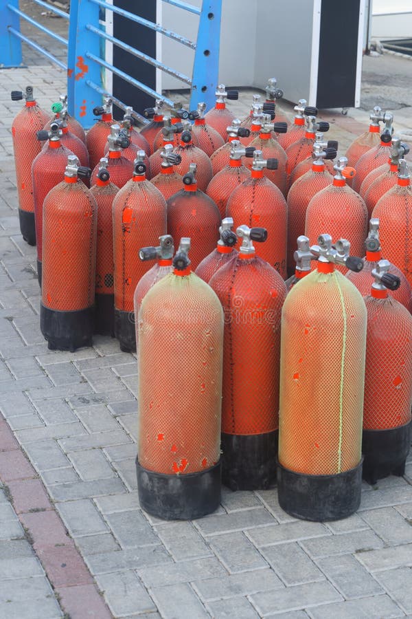 Oxygen Cylinders for Diving on the Pier in Alanya, October 2024, 2 ...