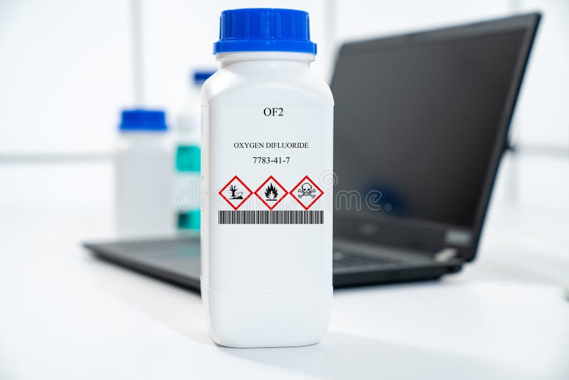 OF2 Oxygen Difluoride CAS 7783-41-7 Chemical Substance in White Plastic ...