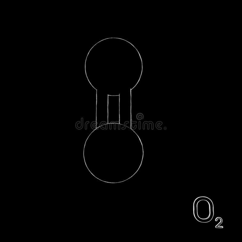 Oxygen Model Molecule. Isolated on Black Background. Sketch ...