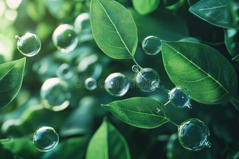 Oxygen Molecules Forming Amid Lush Green Leaves Natural Process Stock ...