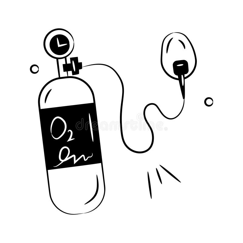 An Oxygen Tank Connected To a Breathing Mask, Doodle Icon of Oxygen ...