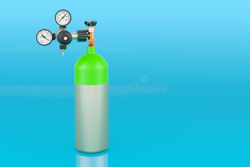 Oxygen Tank, Gas Cylinder on Blue Background, 3D Rendering Stock ...