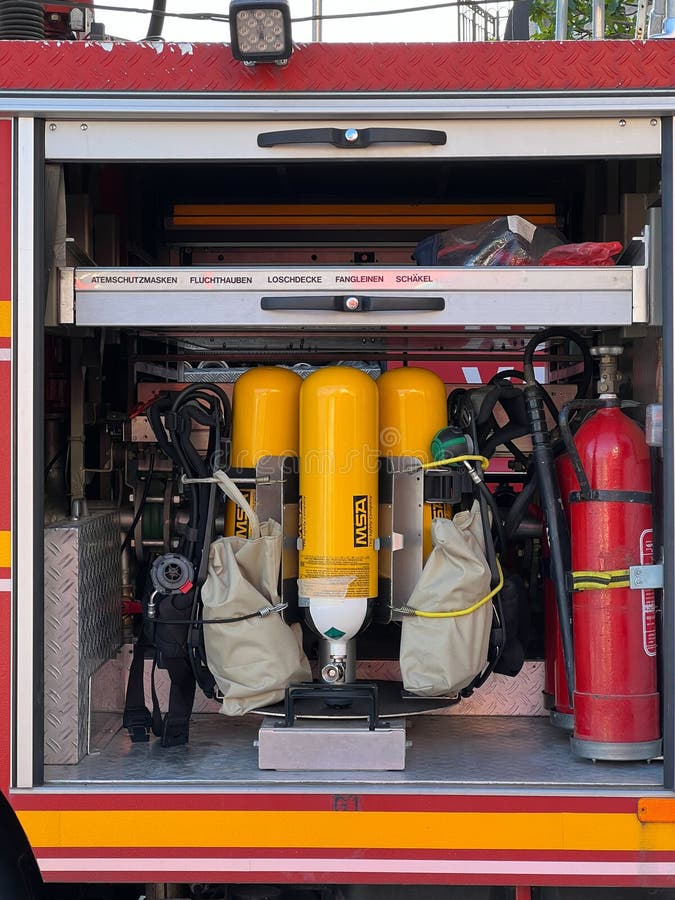 Oxygen Tanks in an Open Fire Engine. Close-up Stock Photo - Image of ...
