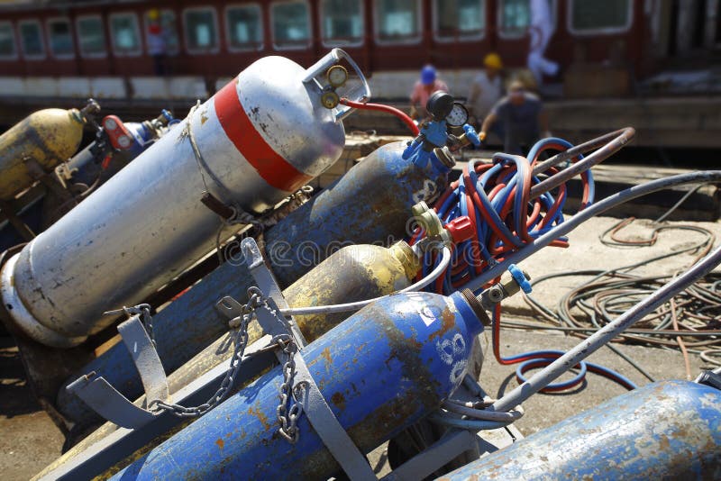Oxygen and Tanks for Welding Stock Image - Image of site, cylinder ...