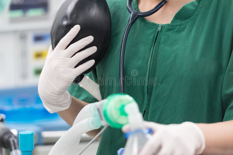Pre Oxygenation Chin Lift Position with Holding Oxygen Mask Stock Photo ...