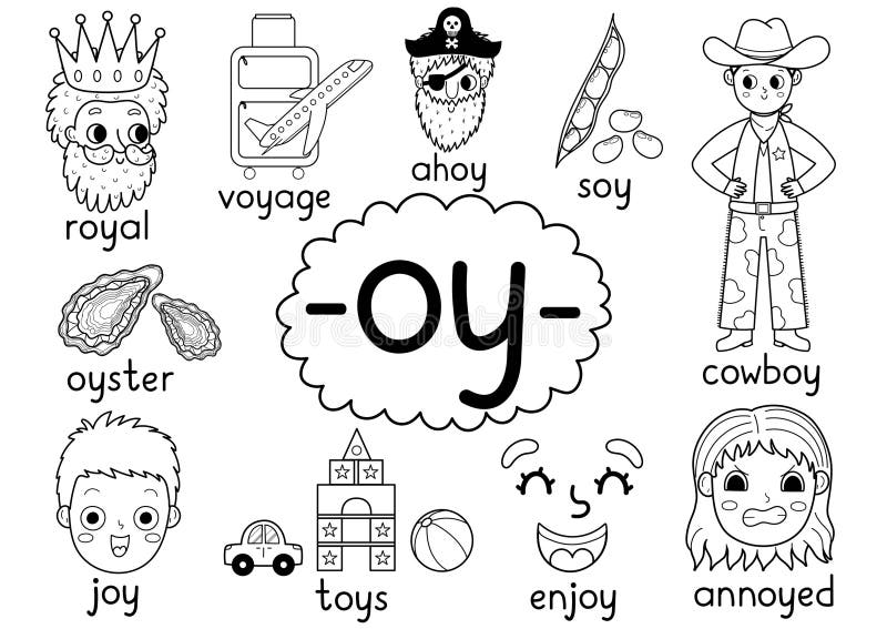 Oy Digraph Spelling Rule Black and White Educational Poster for Kids ...