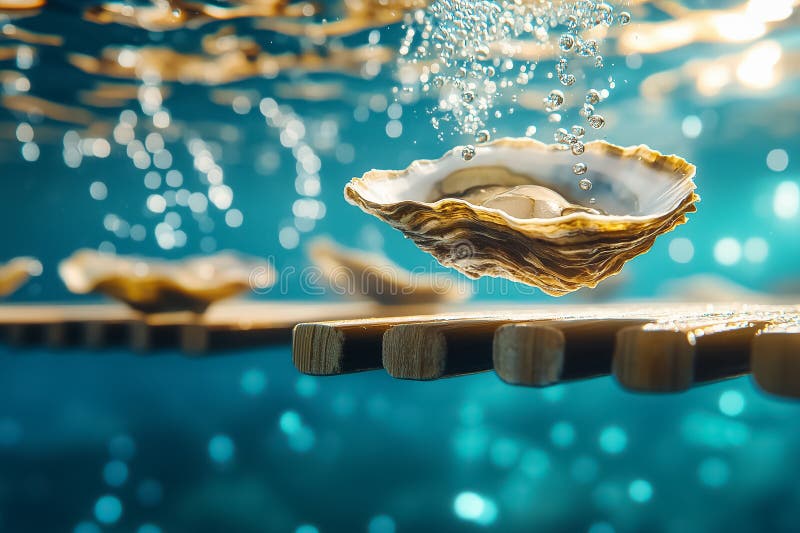 Oyster Floating Gracefully Above Wooden Structure in Tranquil Water ...