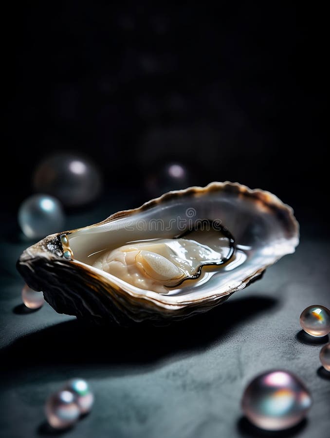 Oyster Shell with Pearls in the Dark Background. Stock Photo - Image of ...